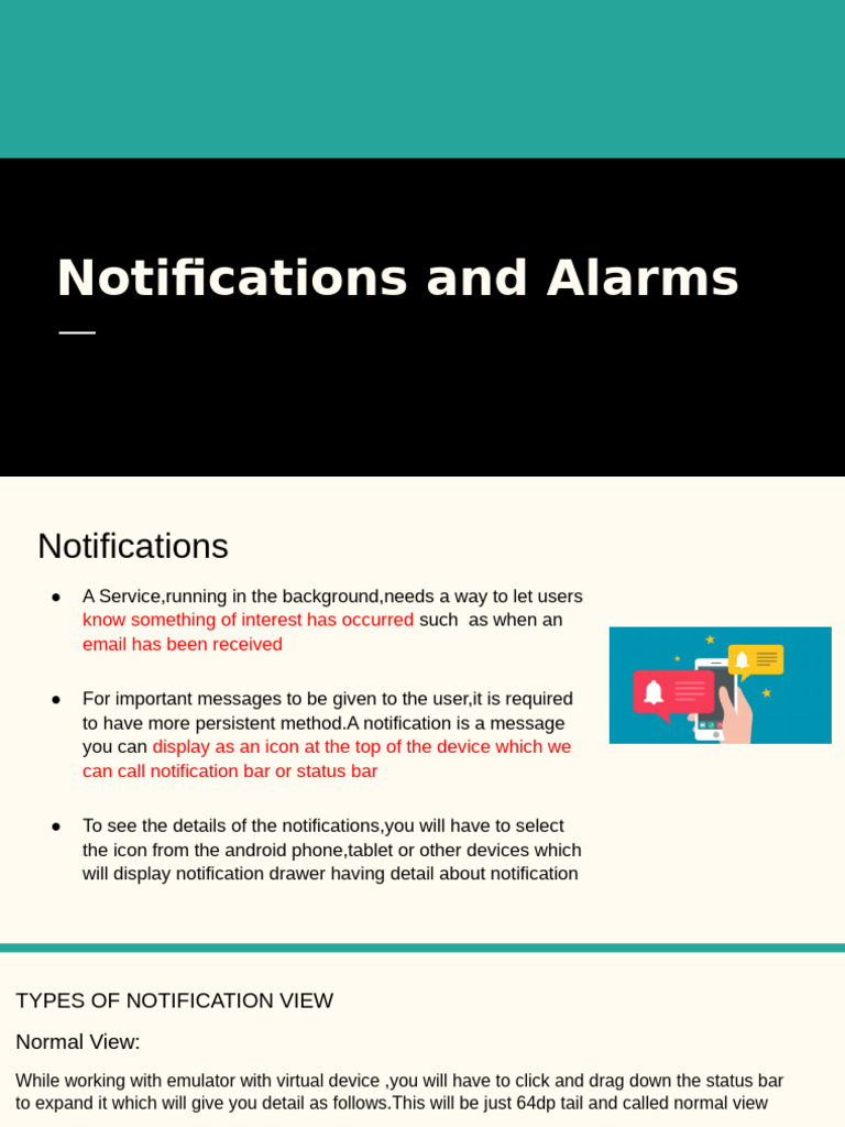Android Notifications and Alarms Overview | PDF | Android (Operating ...