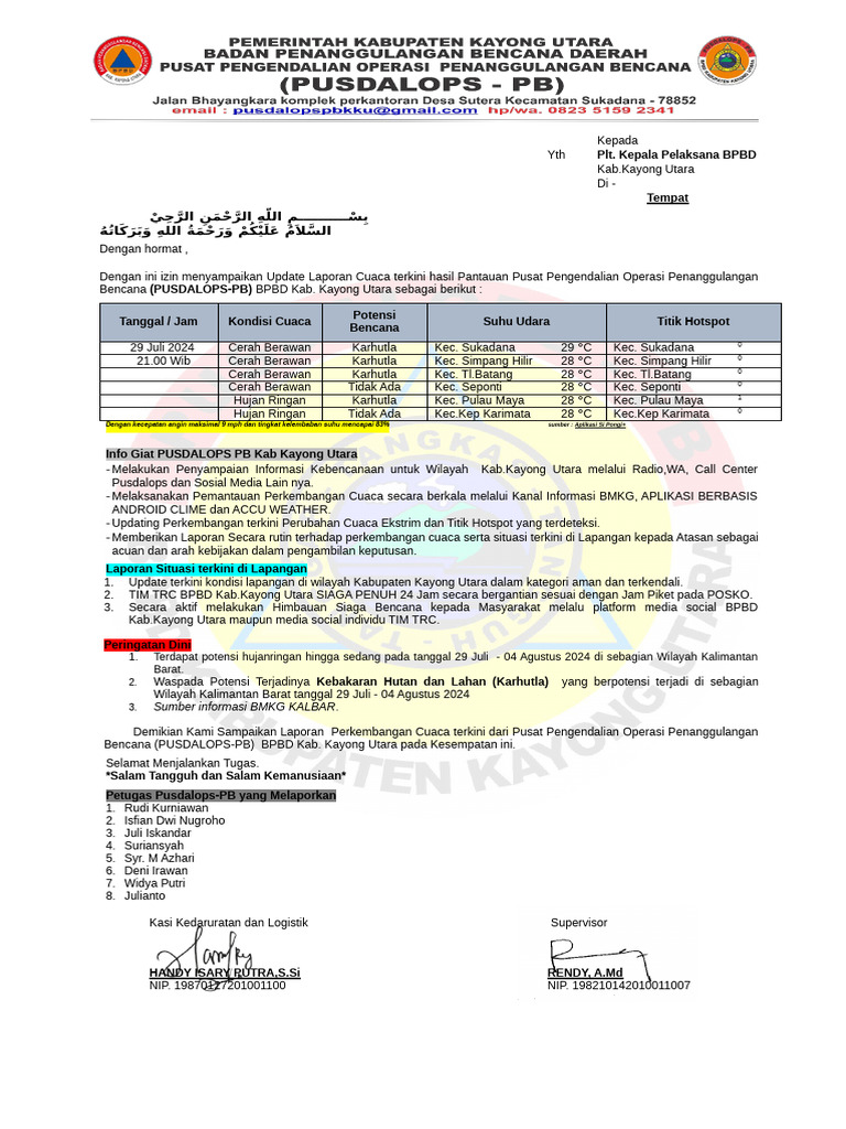 Laporan Harian Pusdalops | PDF