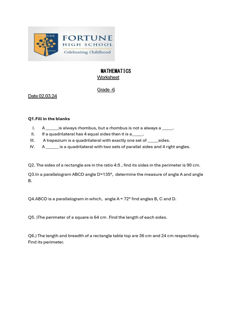 Maths Revision Worksheet | PDF