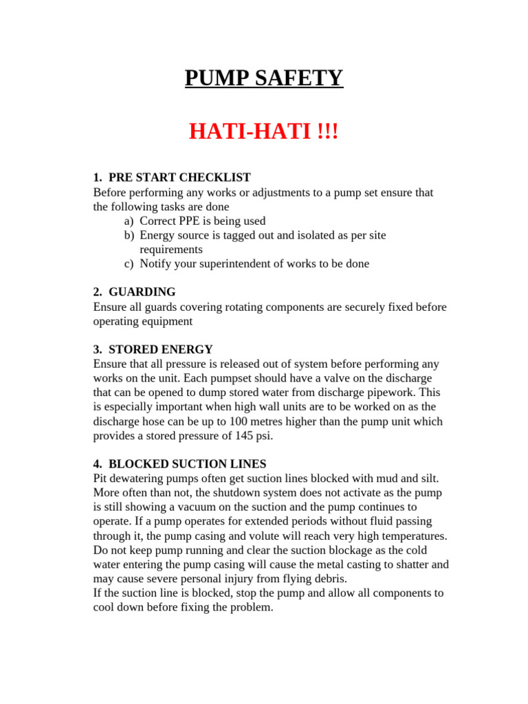 Pump Safety - Training | PDF | Pump | Mechanical Engineering