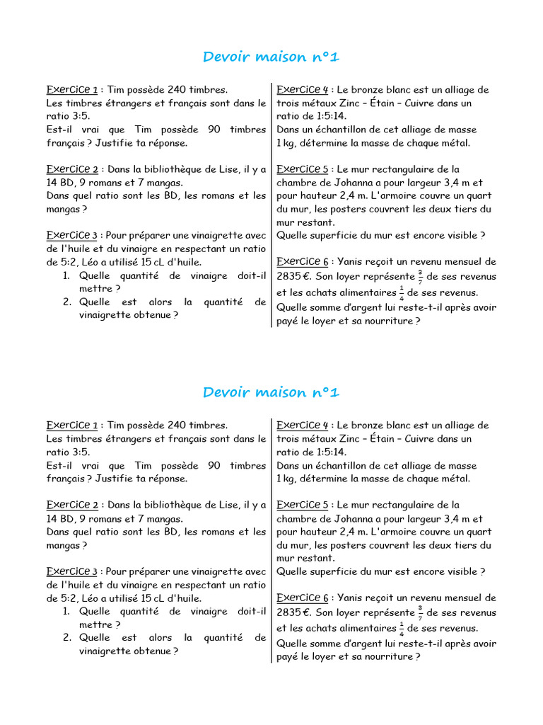 Calculs de Ratios et Proportions | PDF | Bronze | Élément natif