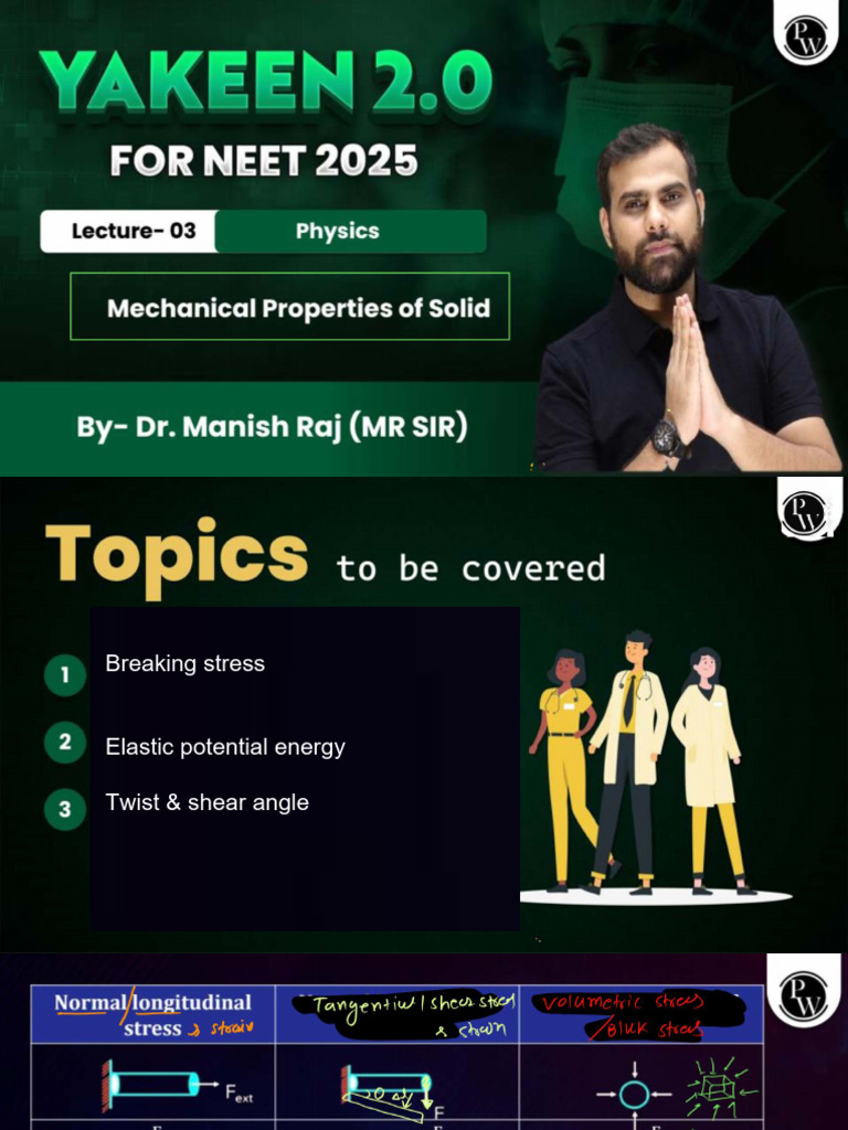 Mechanical Properties of Solids 03 Class Notes Yakeen NEET 2.0 2025 ...