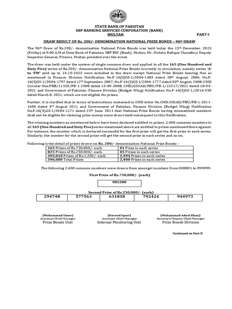 Ascending 96th Draw Rs. 200 NPBs 1st Page Merged | PDF | Pakistan ...