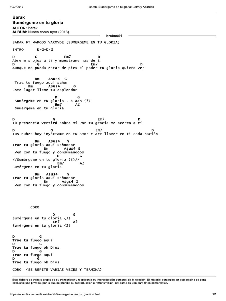 Barak, Sumérgeme en Tu Gloria - Letra y Acordes | PDF