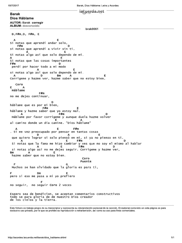 Barak, Dios Háblame - Letra y Acordes | PDF
