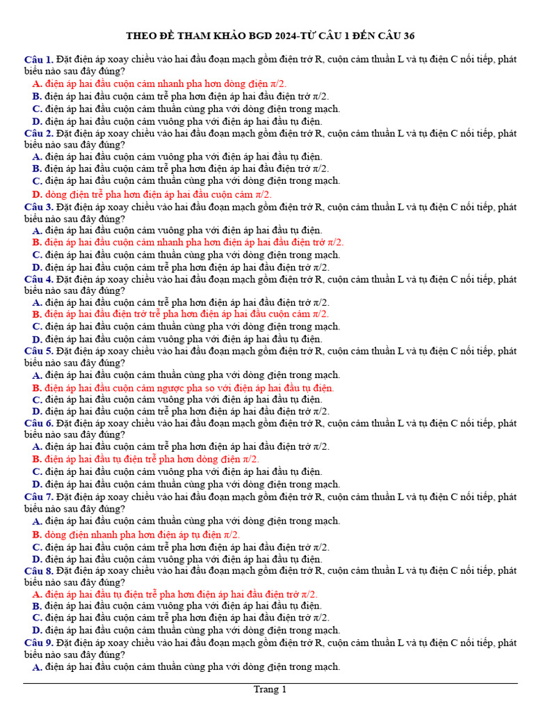 400 Cau GV Hoi Bam Theo TT Cau de Tham Khao BGD 2024tu Cau 1 Den Cau 36 | PDF