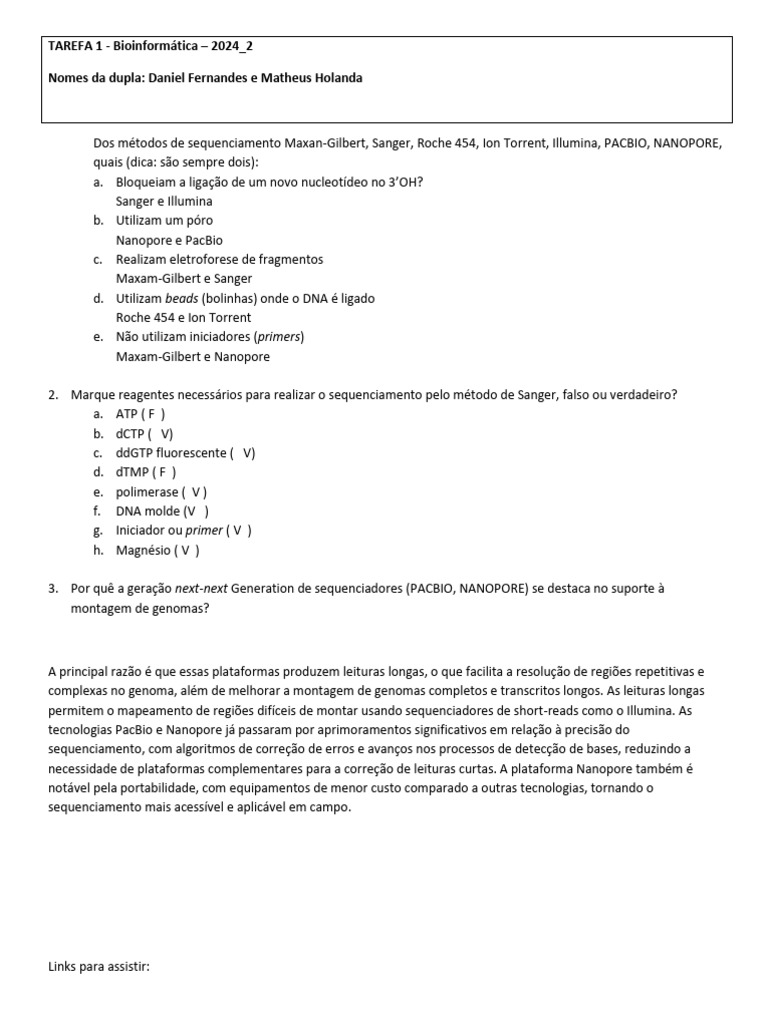 Tarefa1 Bioinformatica 2024 2 | PDF