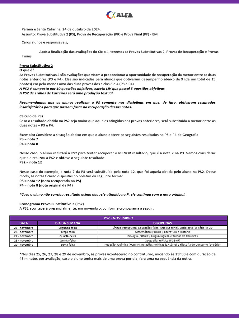 (EM) Calendário PS2, PR e PF - 2024 | PDF | Física