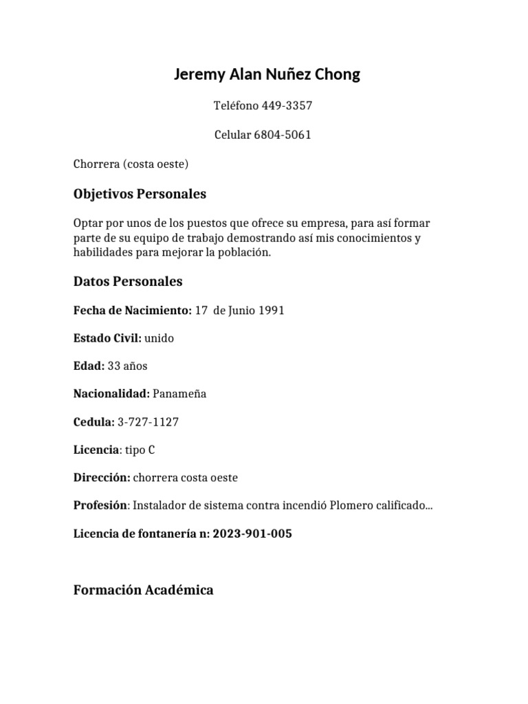 1curriculo - Jeremy 2024 | PDF | Crecimiento personal y profesional