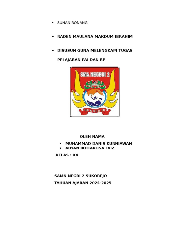 Raden Maulana Makdum Ibrahim: - Sunan Bonang | PDF | Agama & Spiritualitas