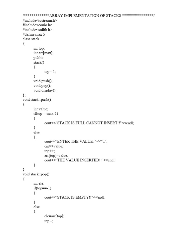 Array Implementation of Stacks | PDF