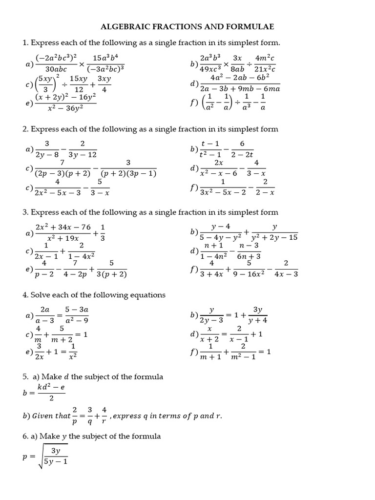 Simplifying Algebraic Fractions and Formulas | PDF | Speed | Algebra