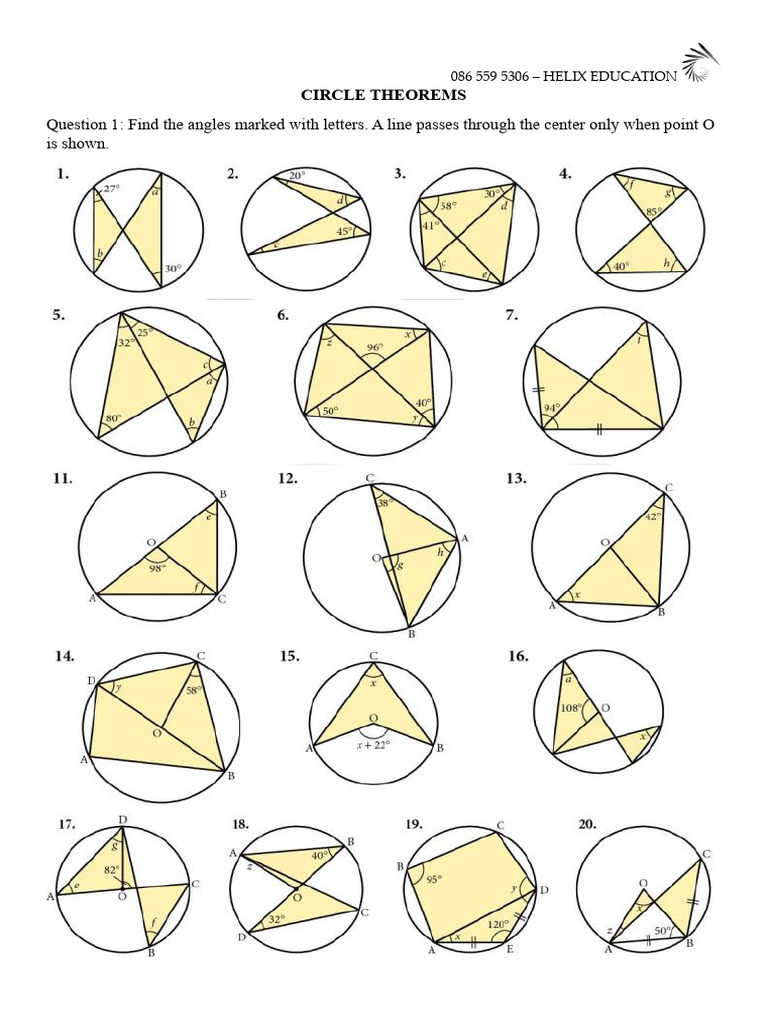 Circle Theorems and Graphs Exercises | PDF | Mathematical Relations ...