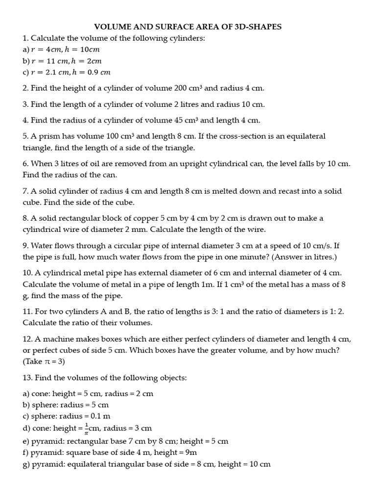 Volume and Surface Area of 3D | PDF | Sphere | Area
