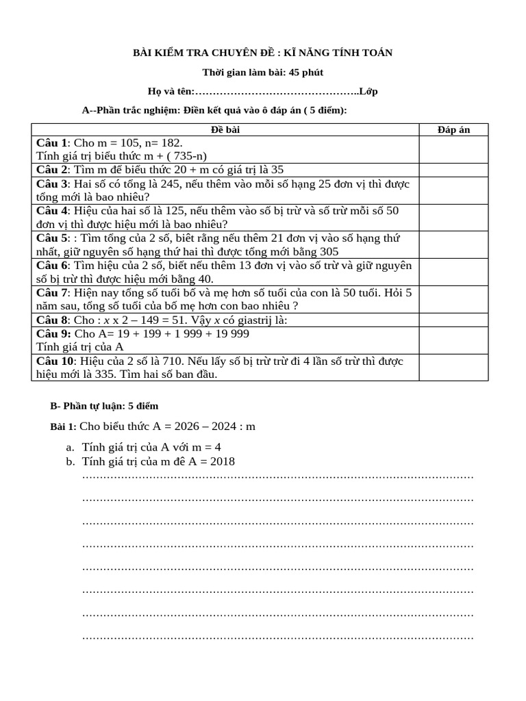 Lớp 4- Bài Kiểm Tra Chuyên Đề 1docx | PDF