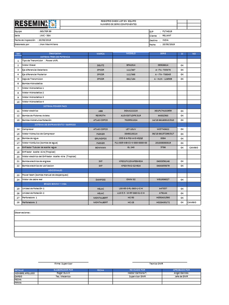 Numero de Serie Componentes - Bolter 99 - P17ag19 | PDF | Motores ...