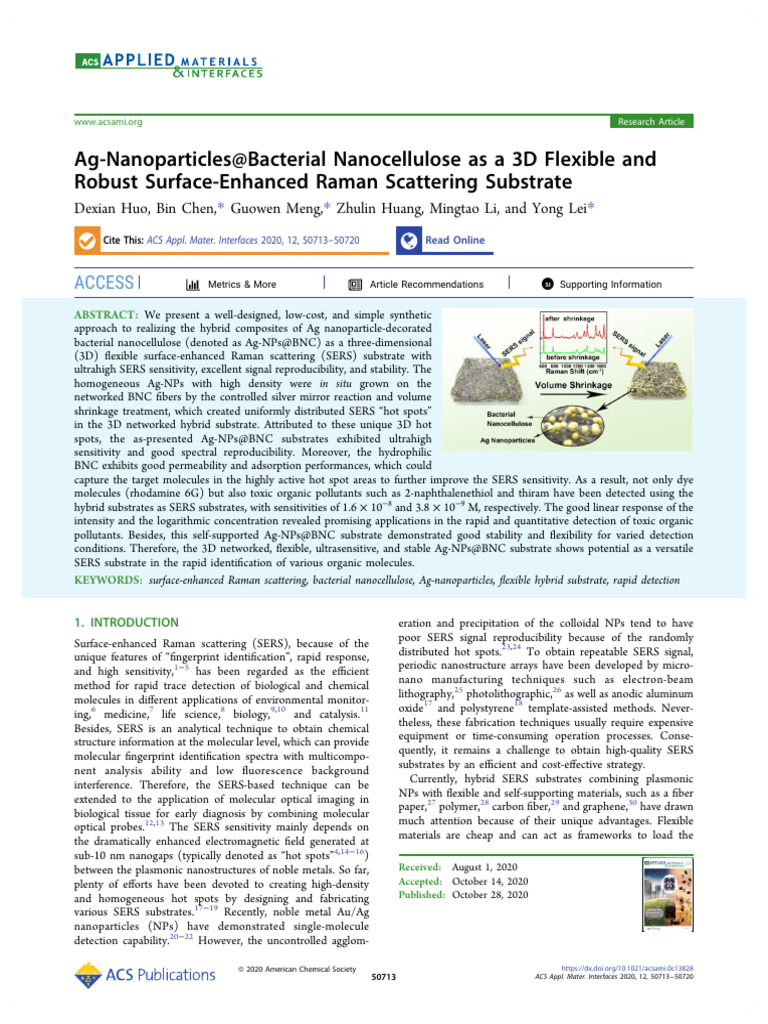 Huo Et Al 2020 Ag Nanoparticles Bacterial Nanocellulose As A 3d ...
