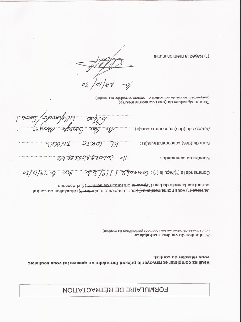 Formulaire Retractation | PDF