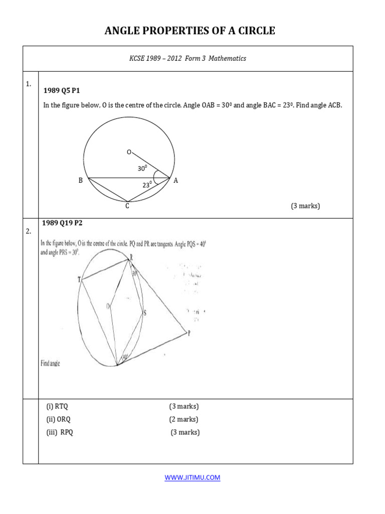 Angles Properties of A Circle | PDF | Euclidean Geometry | Elementary Geometry