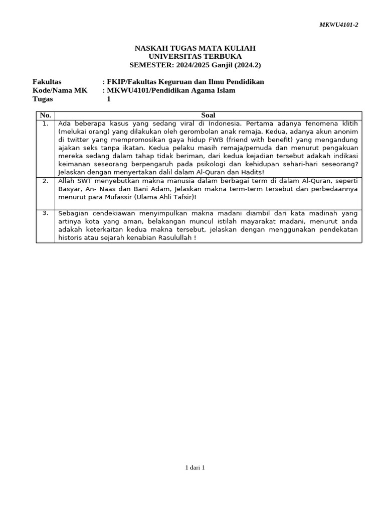 Soal Mkwu4101 tmk1 2 | PDF