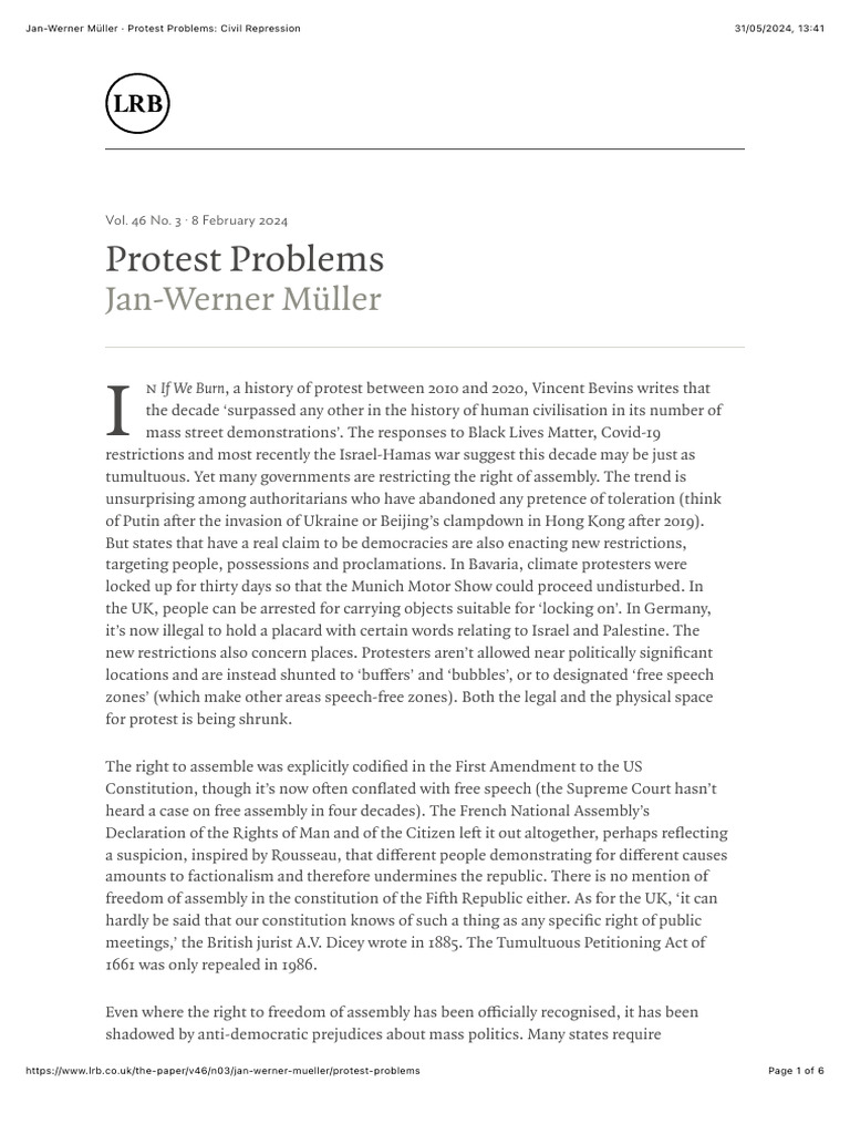 Jan-Werner Müller Protest Problems: Civil Repression | PDF | Government