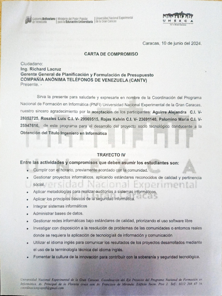 Carta de Compromiso Firmada | PDF
