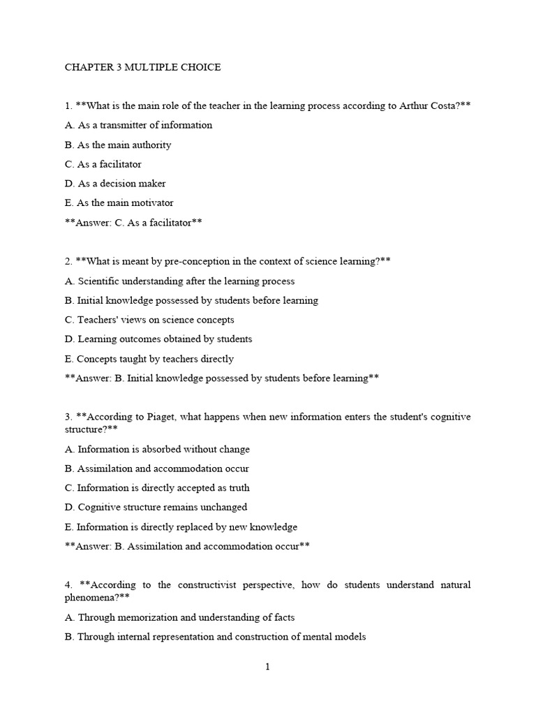 Chapter 3 Multiple Choice | PDF | Constructivism (Philosophy Of Education) | Learning