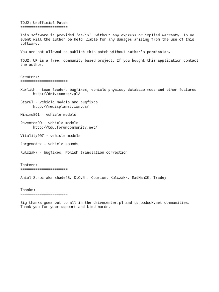 TDU2 Unofficial Patch Details | PDF