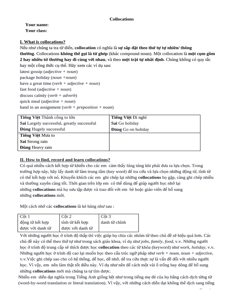 CHUYÊN ĐỀ COLLOCATIONS | PDF