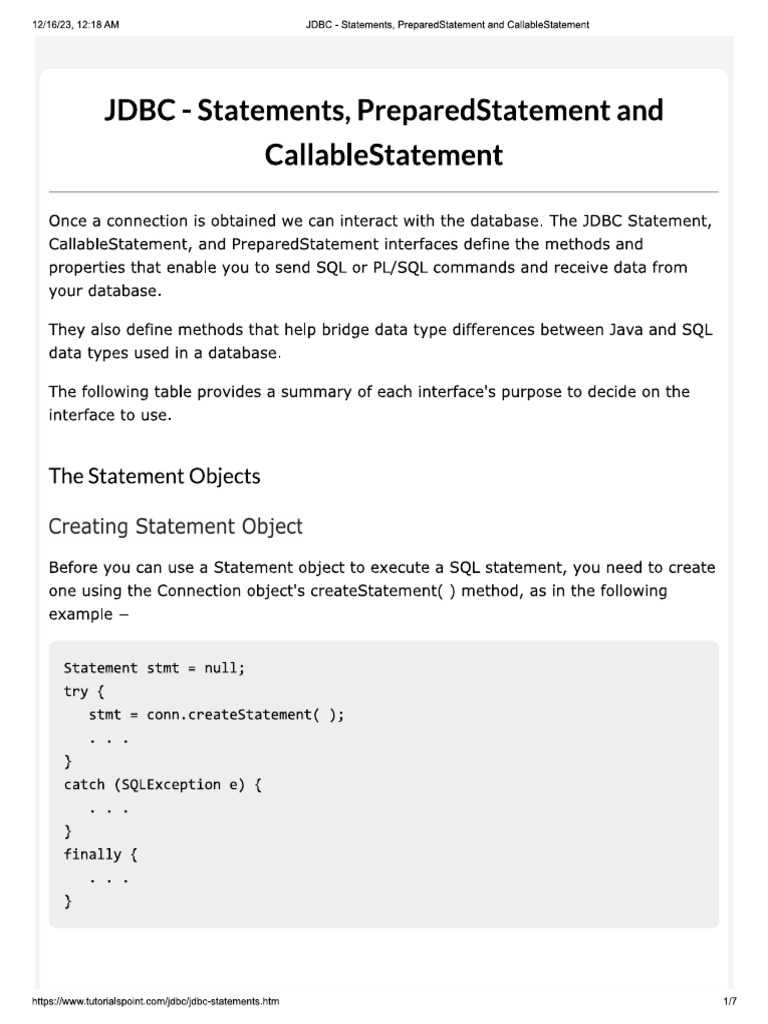 JDBC Statements | PDF