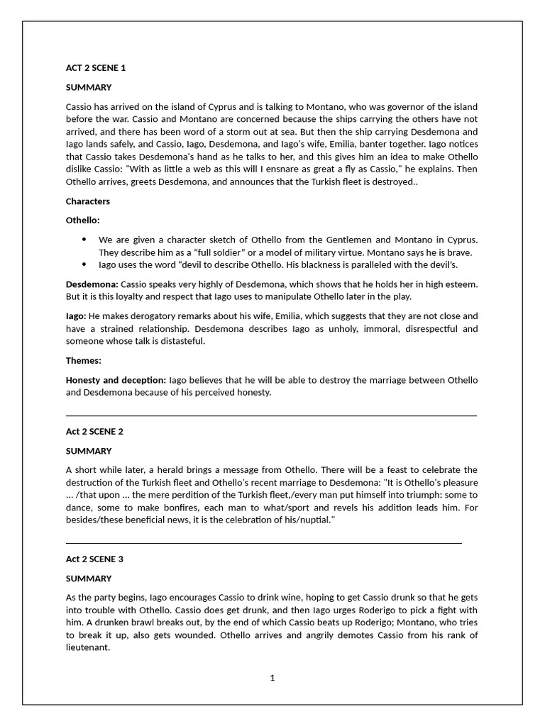 Othello Act 2 Summary and Analysis | PDF | Othello | Iago