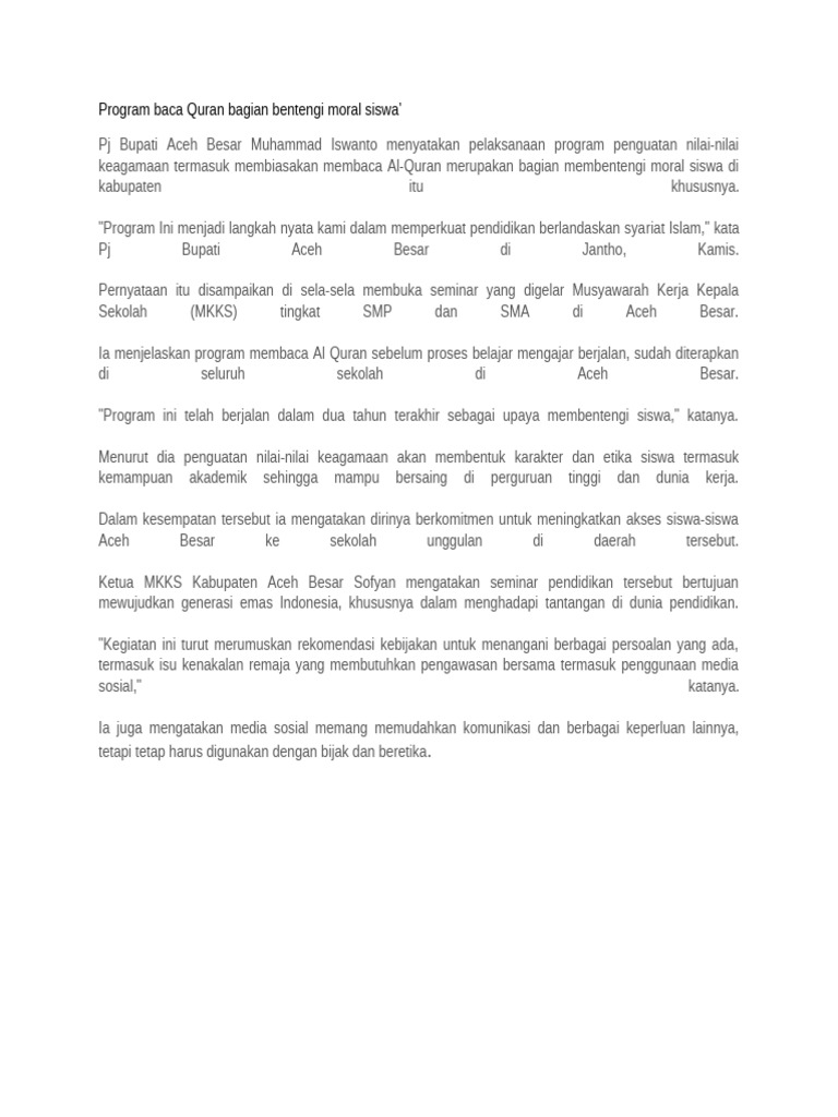 Program Baca Quran Bagian Bentengi Moral Siswa | PDF | Karier ...
