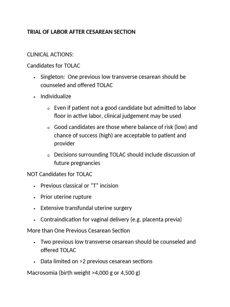 Trial of Labor After Cesarean Section | PDF | Childbirth | Caesarean ...