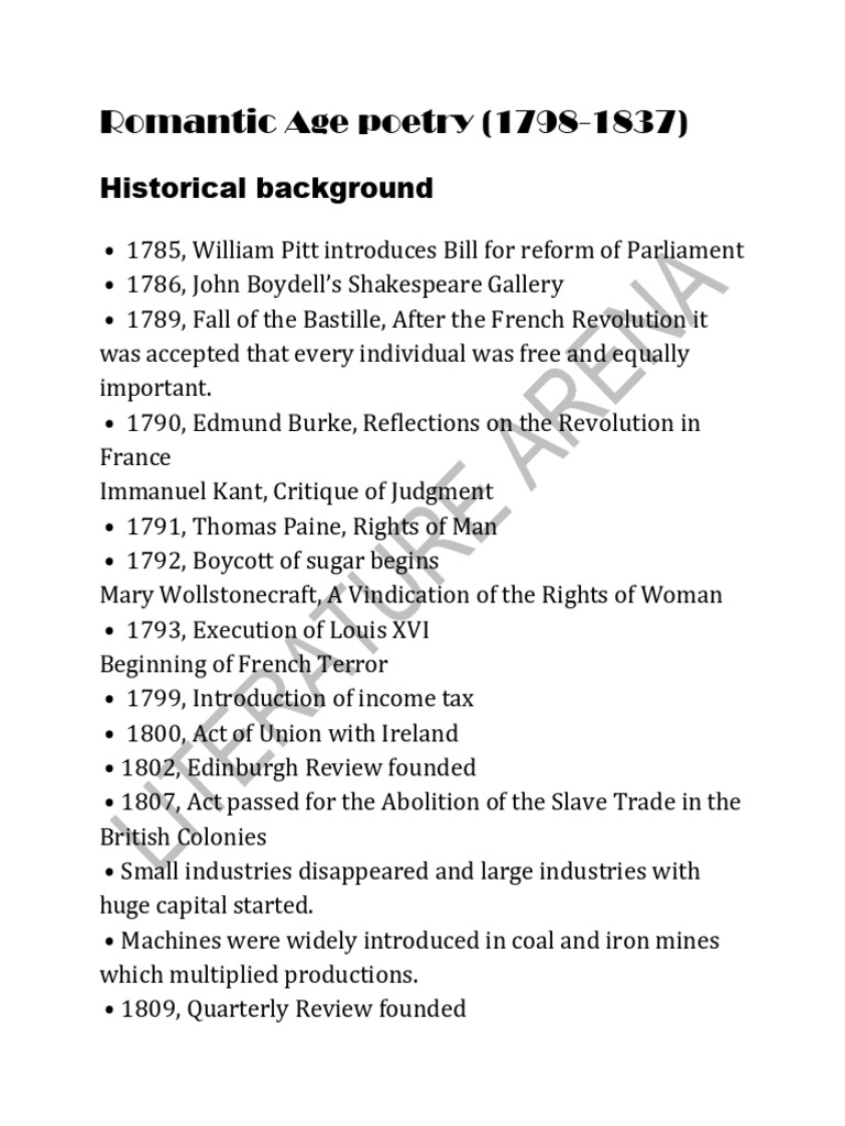 Romantic Age Poetry (1798-1837) | PDF | Samuel Taylor Coleridge ...