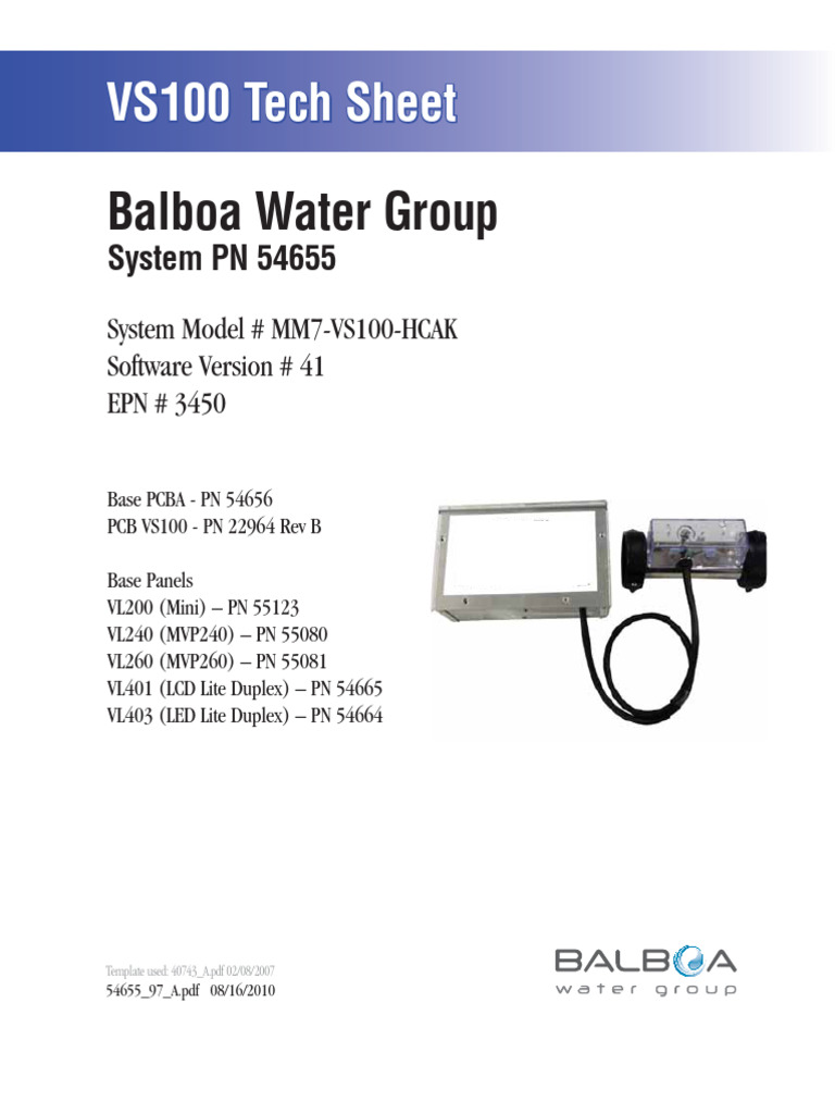 Balboa VS100 Spa System Manual | PDF | Electrical Connector | Electric ...