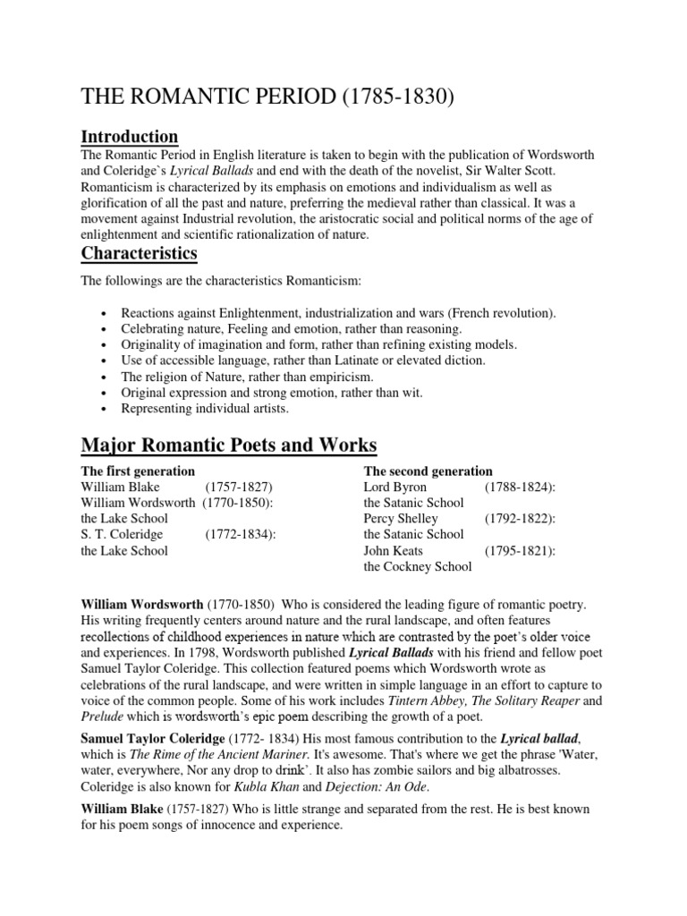 The Romantic Period 1785-1830 | PDF | Romanticism | William Wordsworth