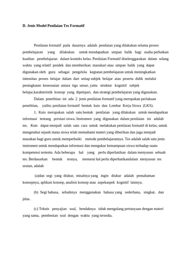 D.Jenis Model Penilaian Formatif | PDF