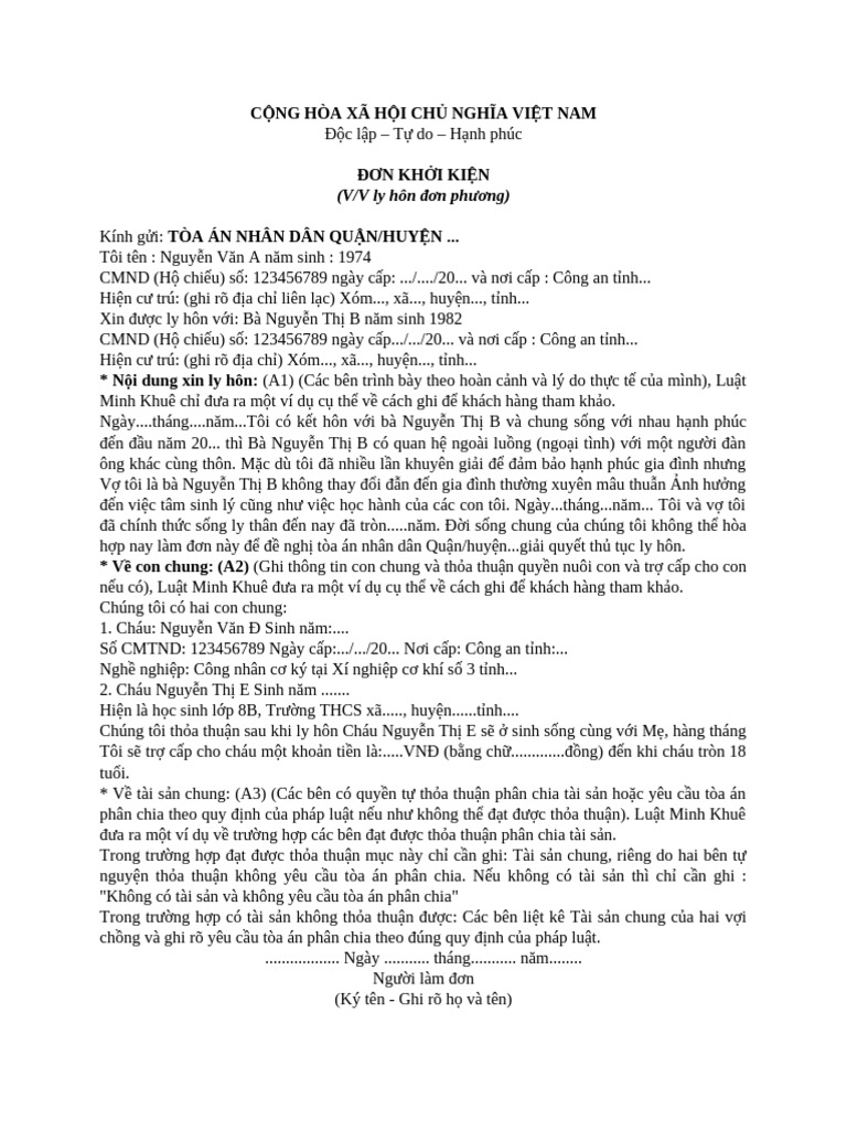 Mau Don Khoi Kien Ly Hon Don Phuong | PDF