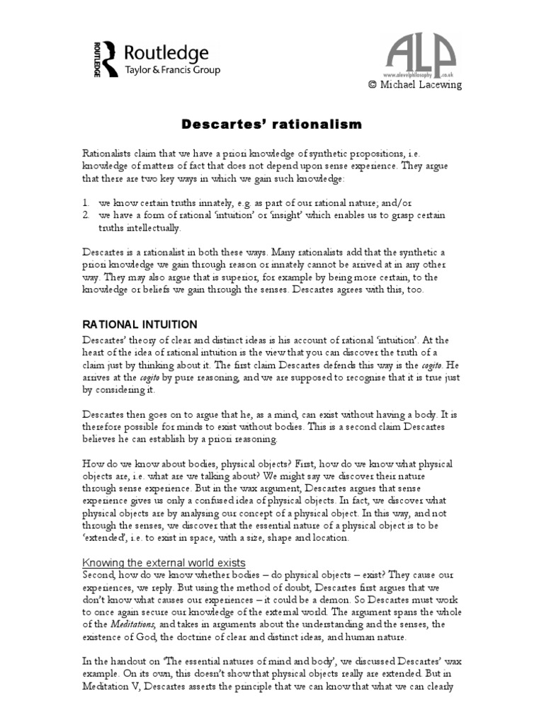 Descartes' Rationalism: Rational Intuition | PDF | Rationalism ...