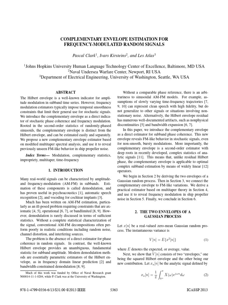 Complementary Envelope for FM Signals | PDF | Frequency Modulation ...