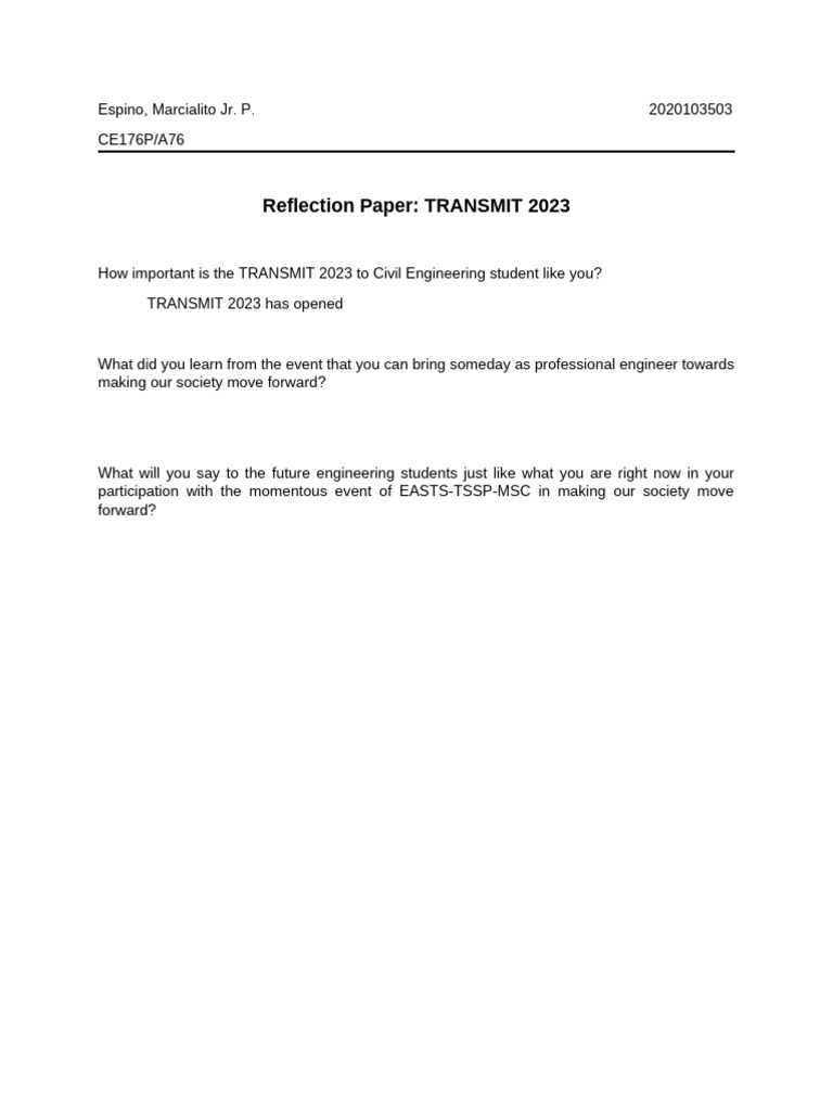 Transmit 2023 Reflection Paper | PDF