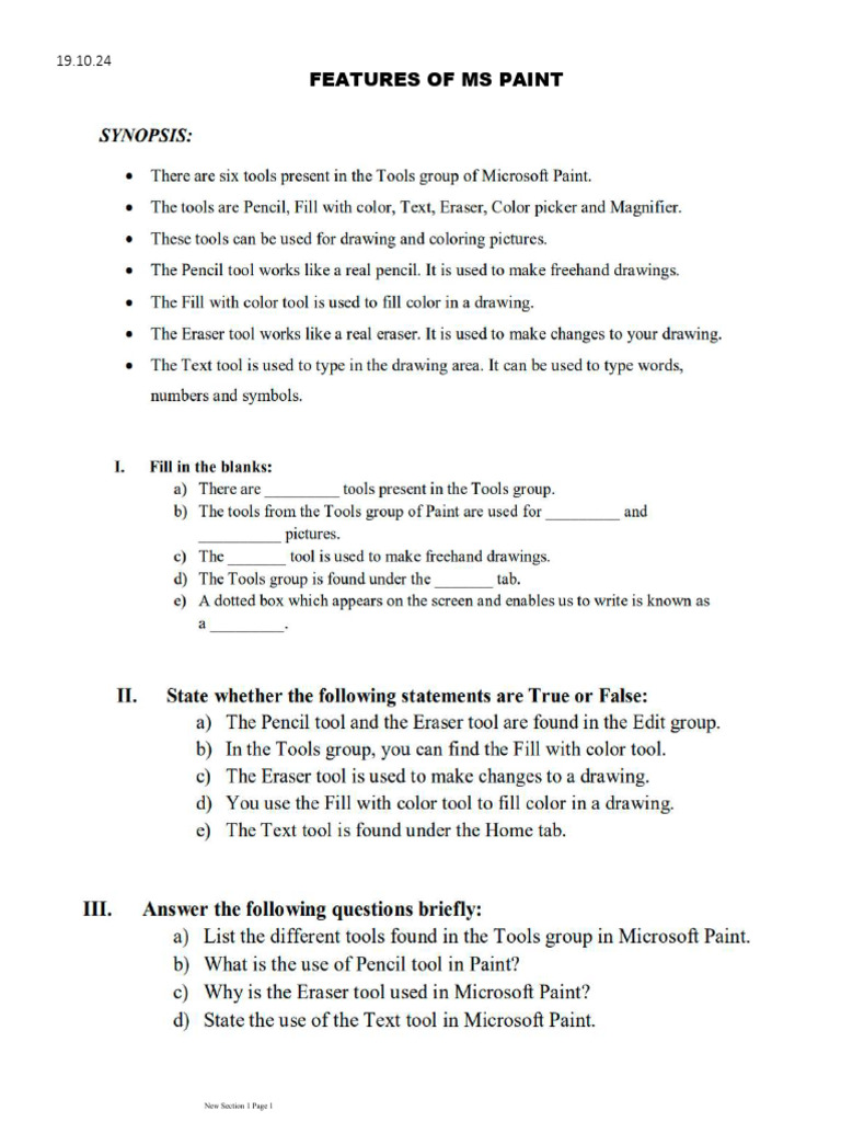 MS Paint Features and Functions Guide | PDF