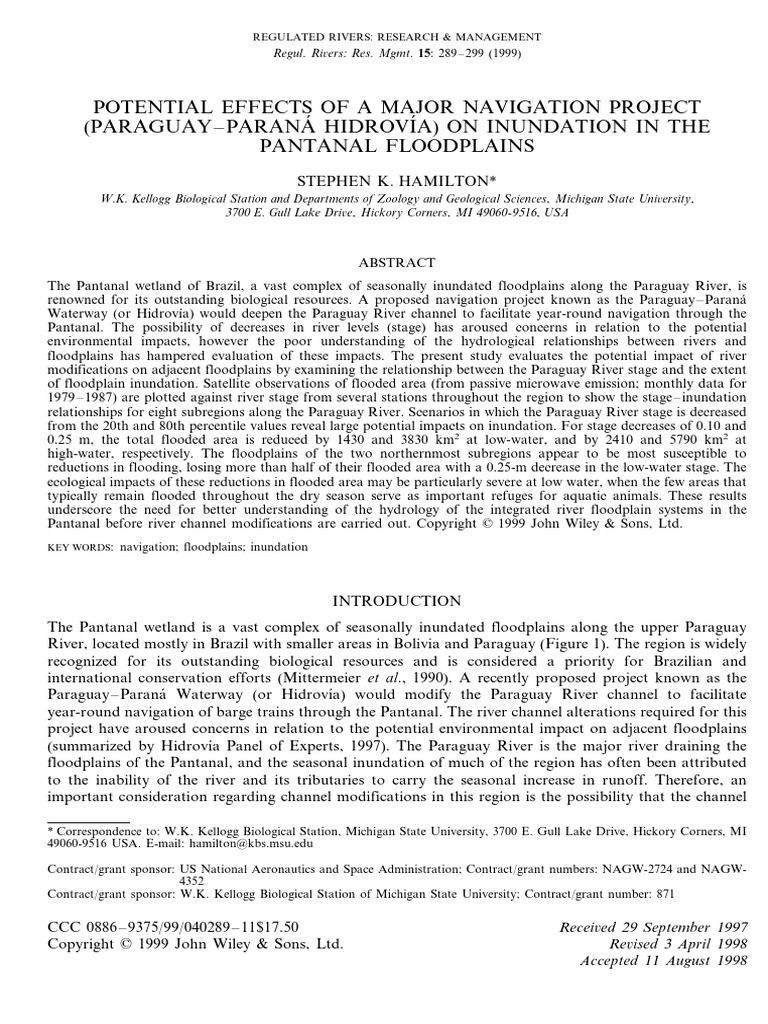 1999 Potential Effects of A Major Navigation Project Paraguay Parana ...