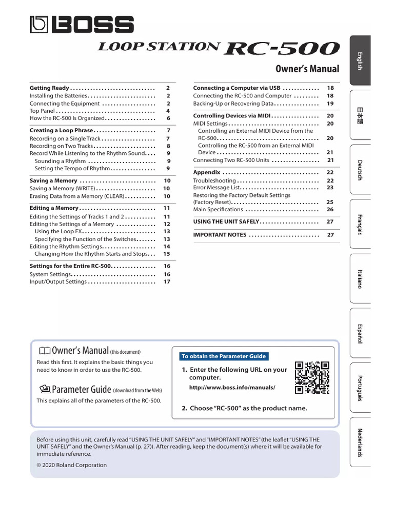 RC-500 Owner's Manual Overview | PDF | Parameter (Computer Programming ...