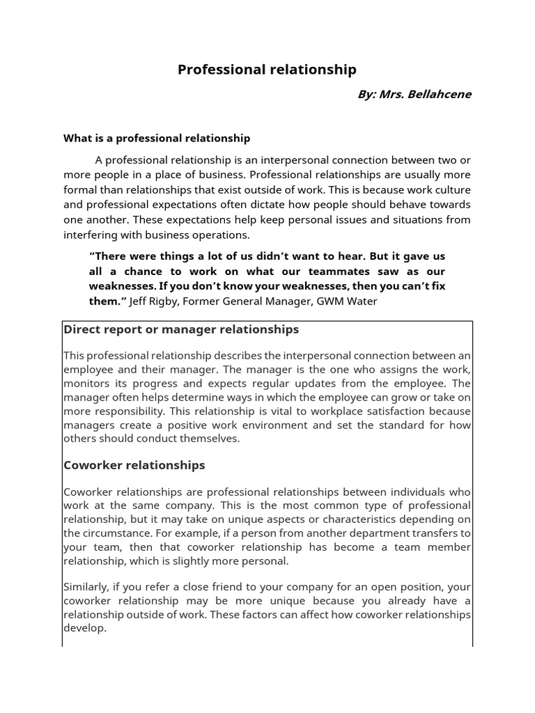 Professional Relationship 1 | PDF | Mentorship | Business