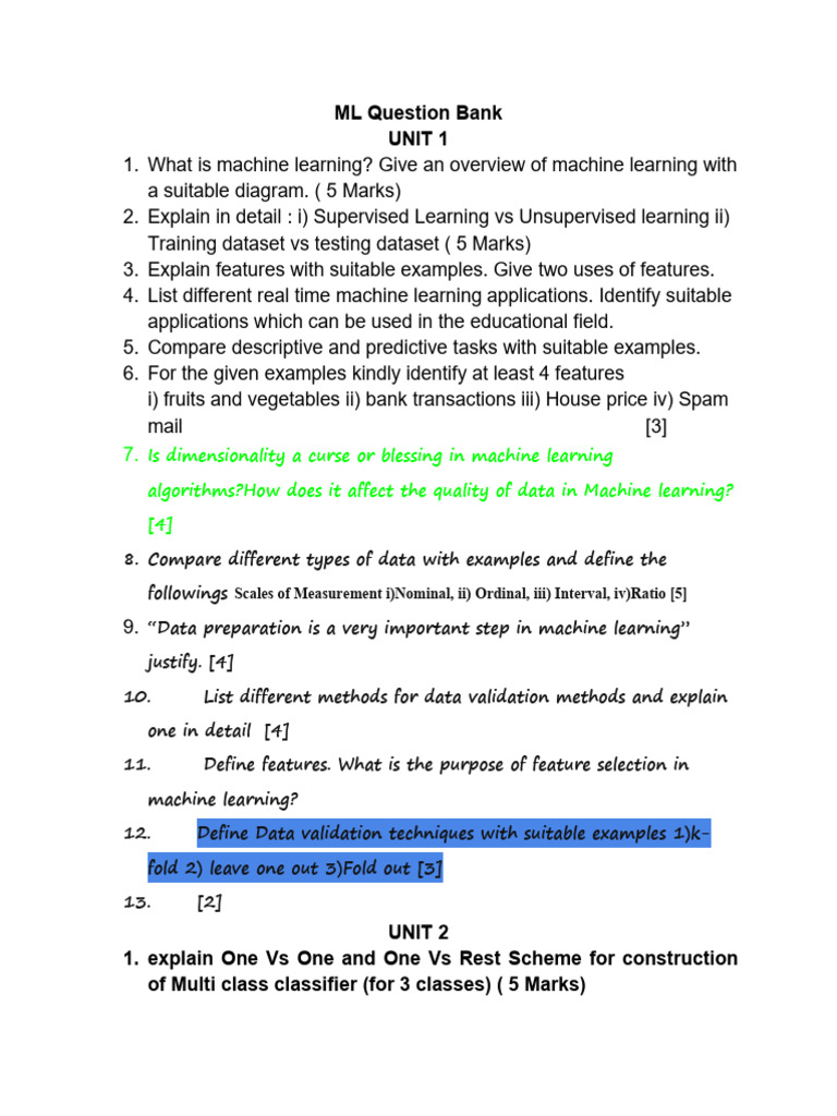 ML Question Bank | PDF | Machine Learning | Regression Analysis