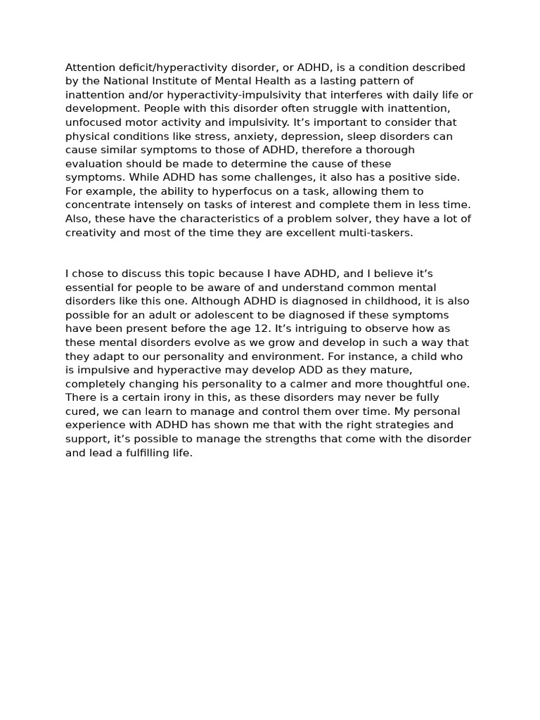 Adhd Essay | PDF | Career & Growth | Self-Improvement