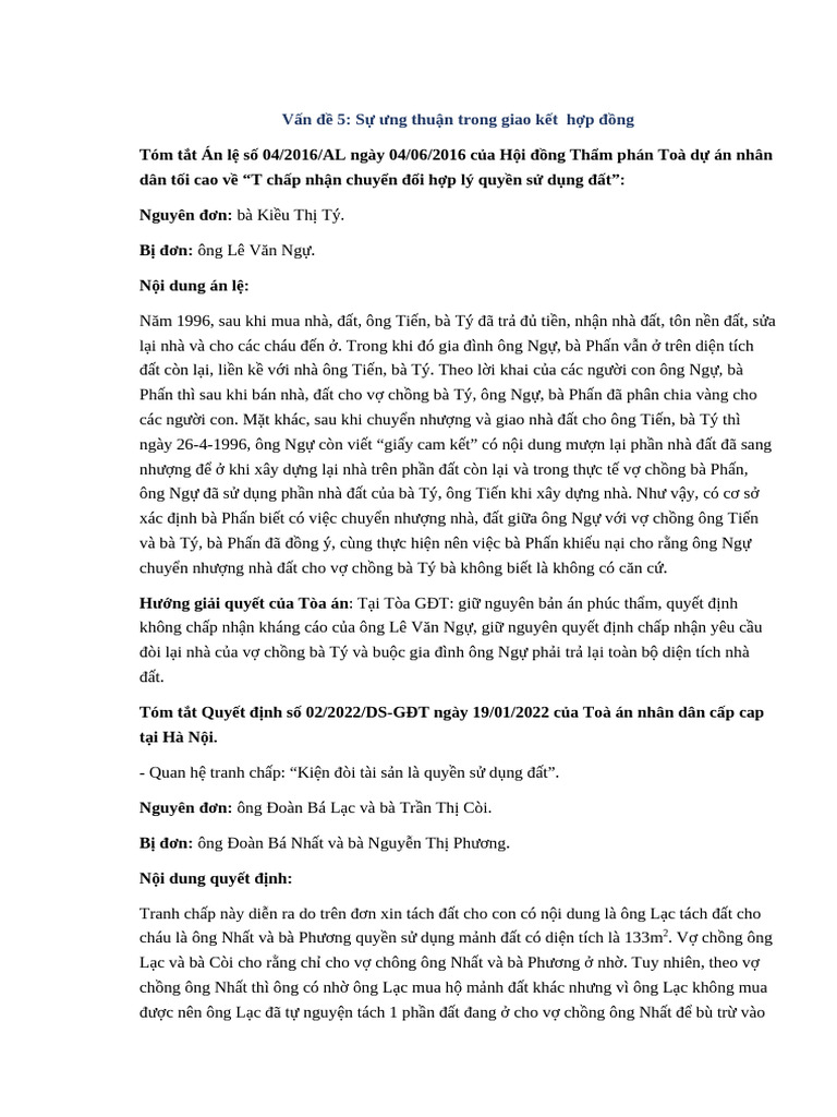 Final DS2 Vấn đề 5 Sự ưng thuận trong giao kết hợp đồng | PDF