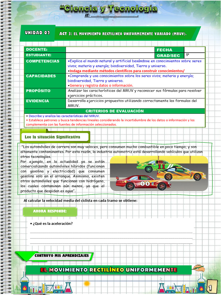 C5º Act 3-Cyt-U2 | PDF | Velocidad | Aceleración