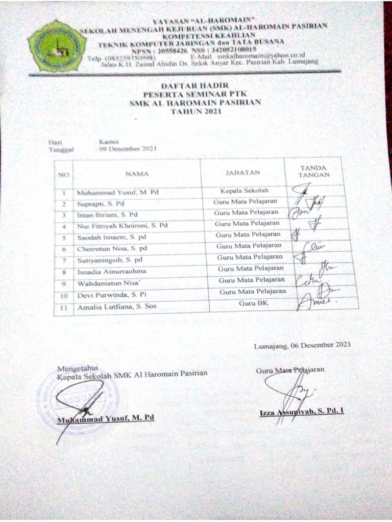 Daftar Hadir Peserta Seminar PTK 2 | PDF